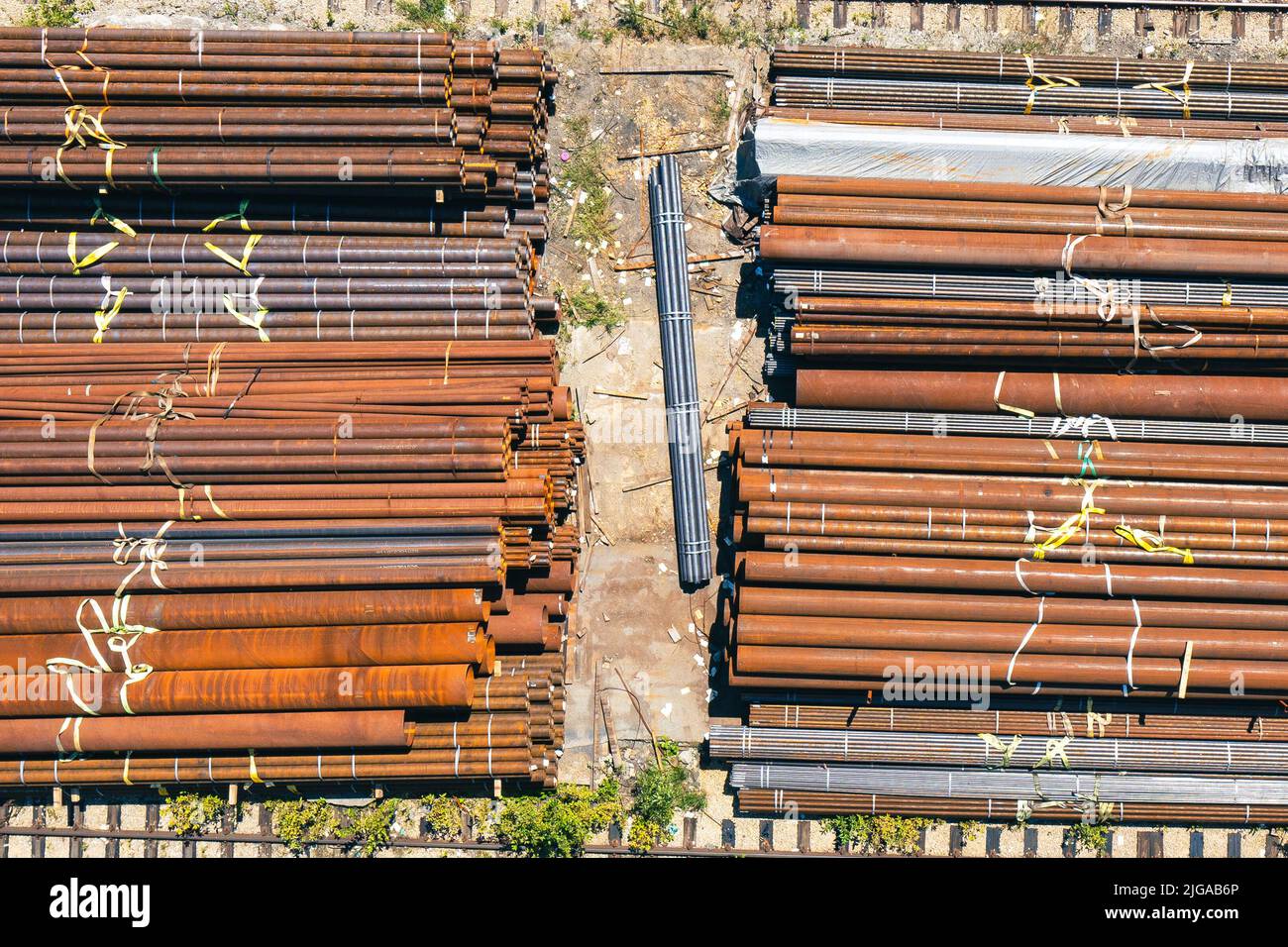 Stock Steel. Aerial View of Industrial Place. Steel Storage. Industrial ...