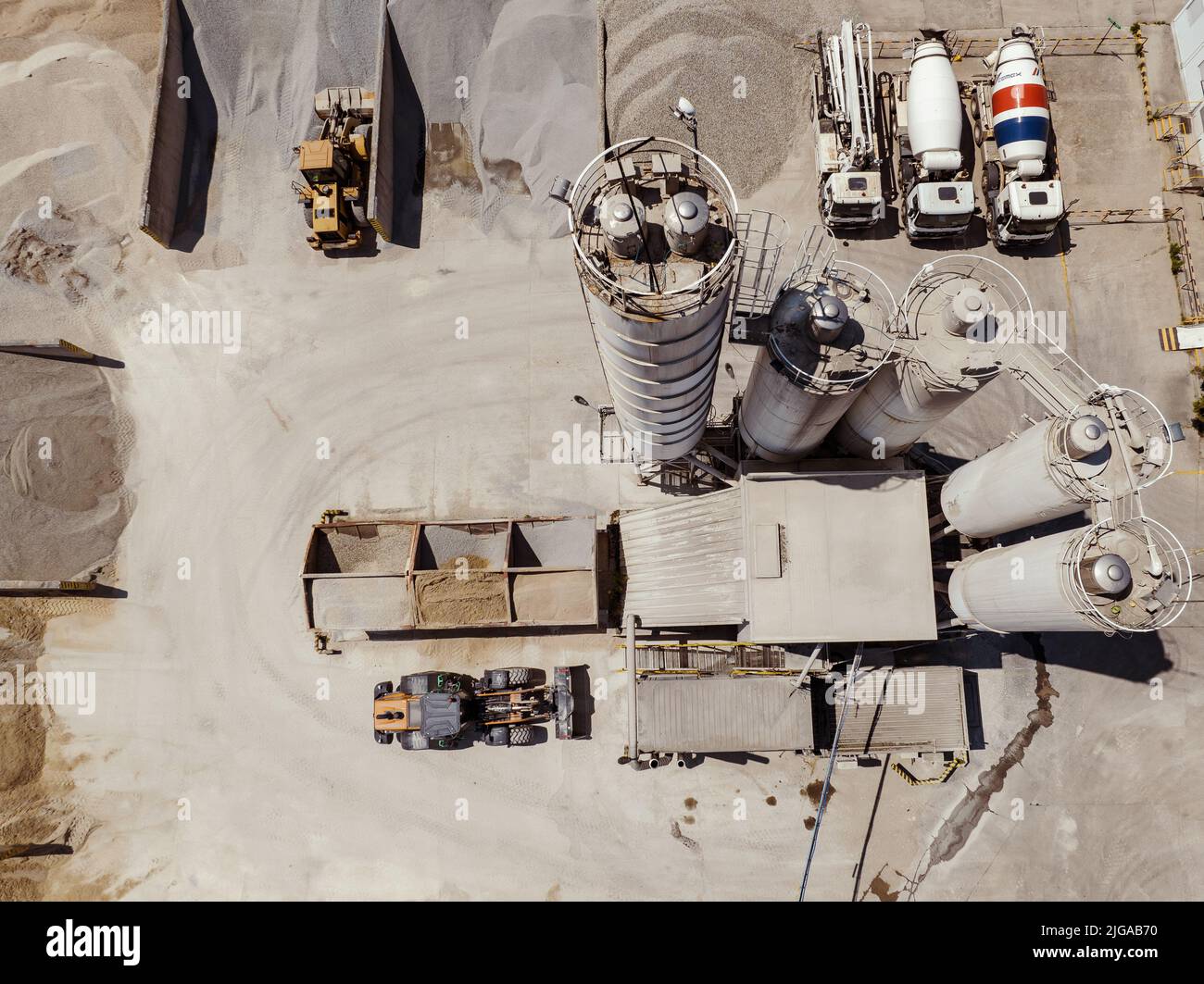 Cement Factory. Industrial Background. Aerial View of Cement Production Process. Sand Mixing ...