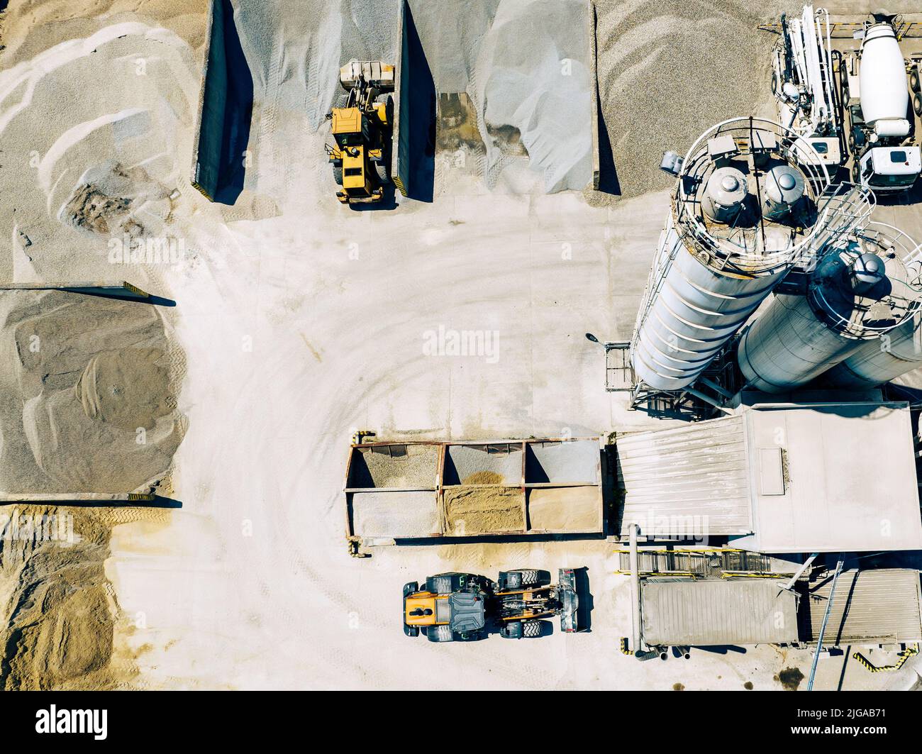 Cement Factory. Industrial Background. Aerial View of Cement Production Process. Sand Mixing ...