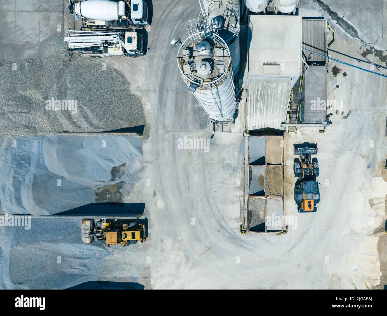 Cement Factory. Industrial Background. Aerial View of Cement Production Process. Sand Mixing ...