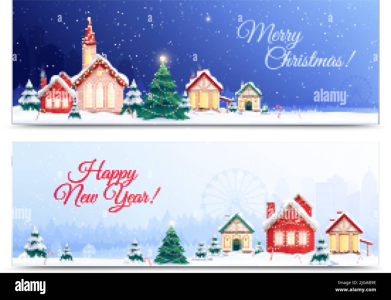 Christmas houses horizontal banners set with ornate text and outdoor ...