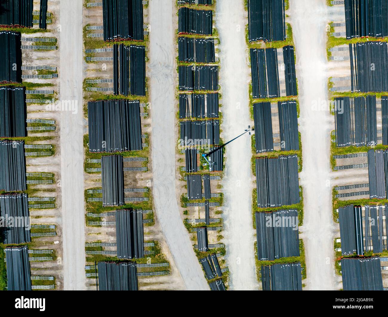 Polyethylene Pipes Stock. Aerial View of Industrial Storage Place of ...