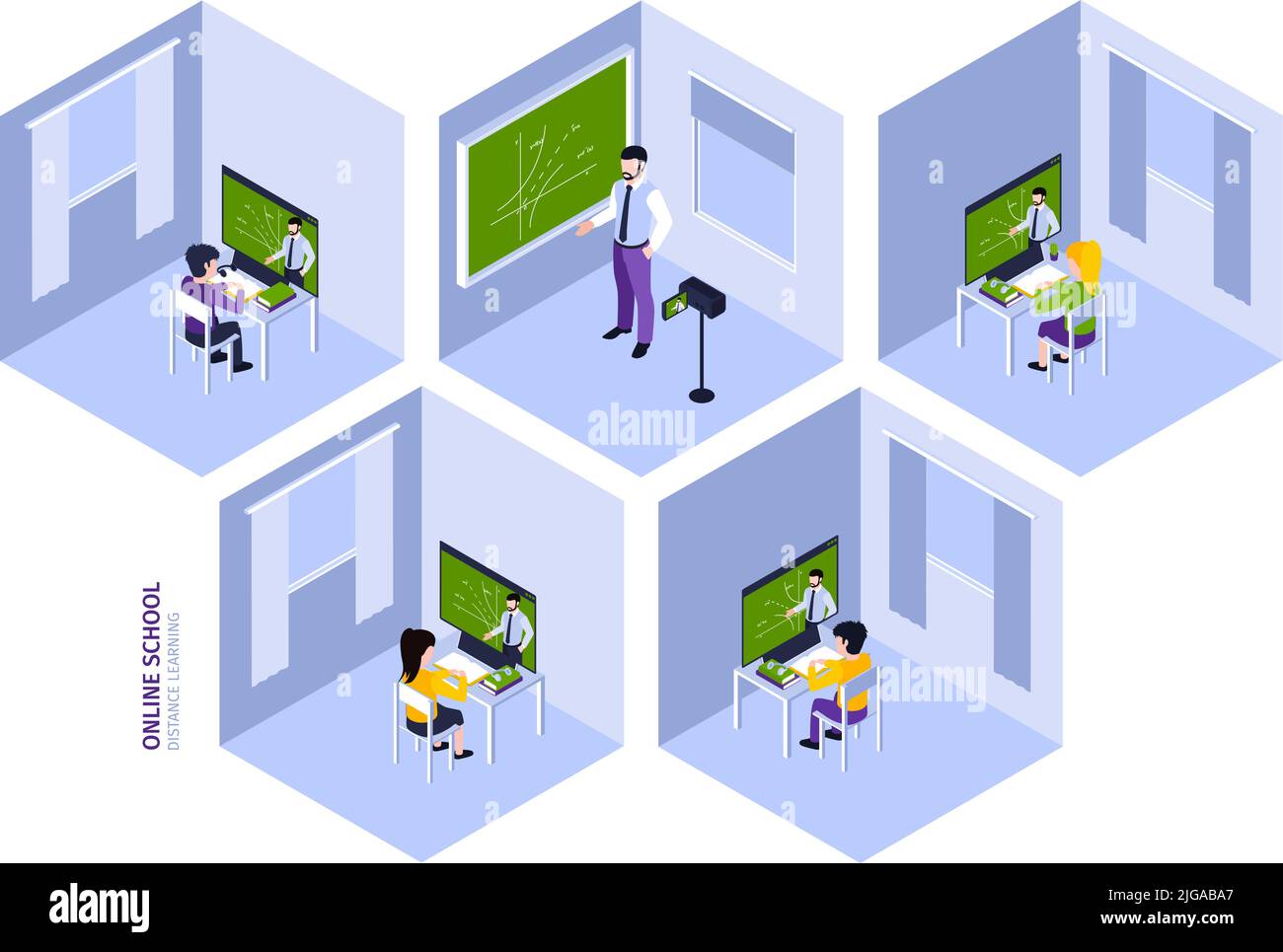 Isometric distance learning composition with maths teacher recording ...
