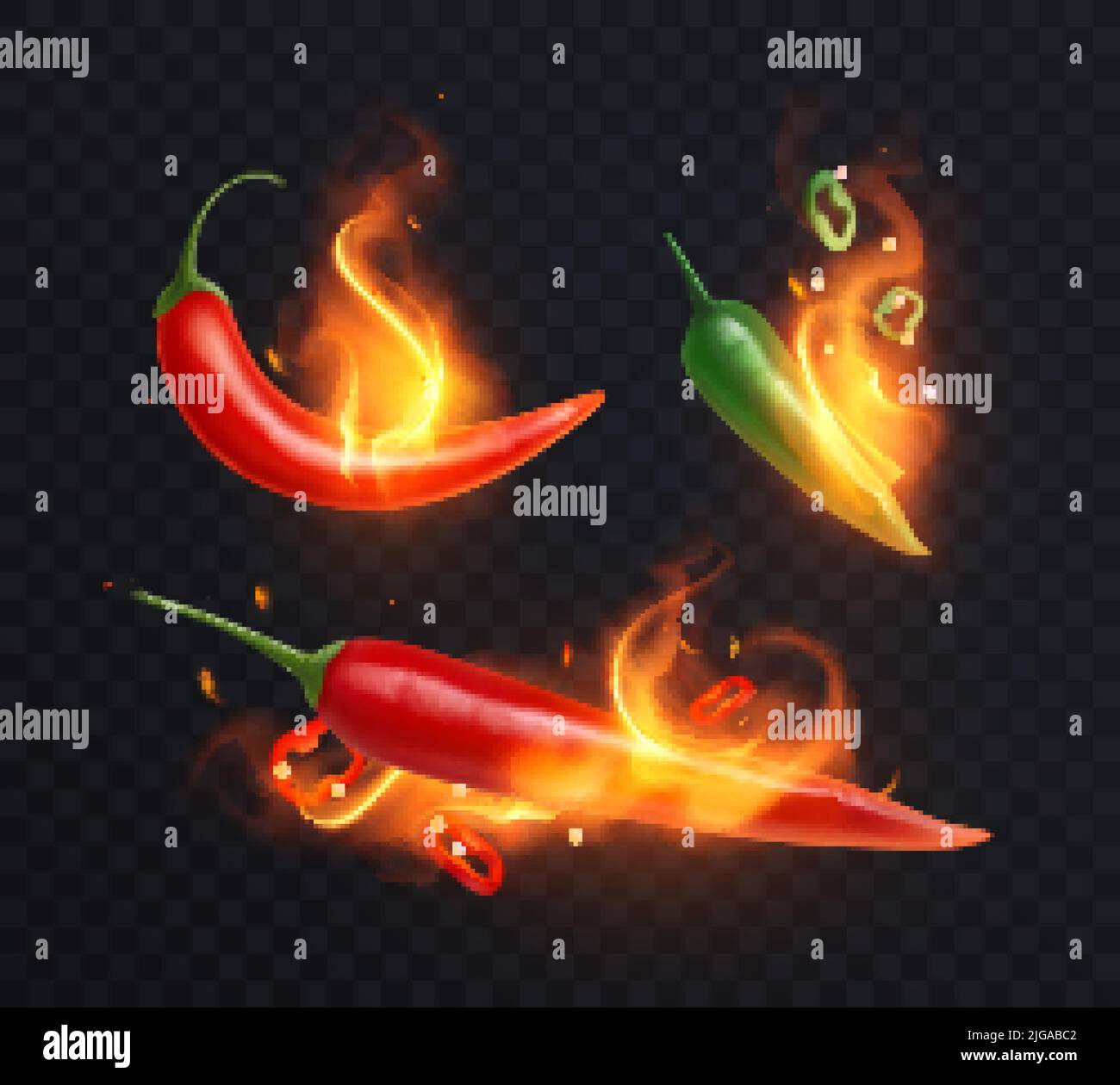 Hot burning paprica pepper realistic composition with isolated images ...