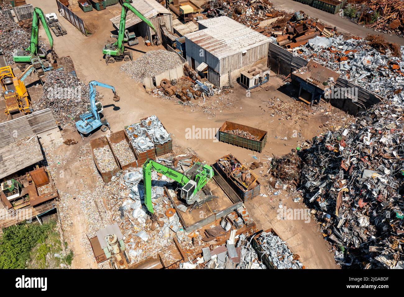Scrap Metal Recycling. Aerial View of Industrial scrap Processing Stock ...