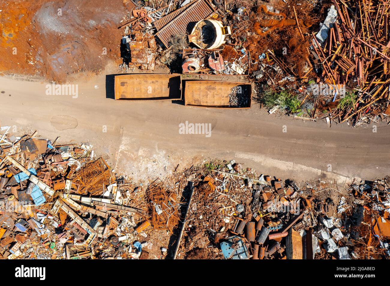 Scrap Metal Recycling. Aerial View of Industrial scrap Processing Stock ...