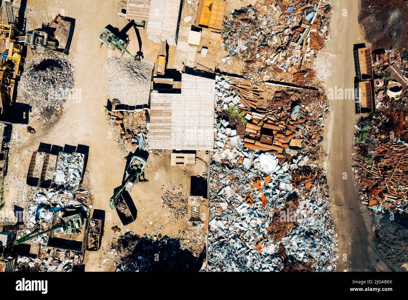 Scrap Metal Recycling. Aerial View of Industrial scrap Processing Stock ...