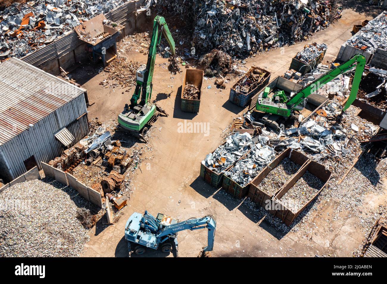 Scrap Metal Recycling. Aerial View of Industrial scrap Processing Stock ...