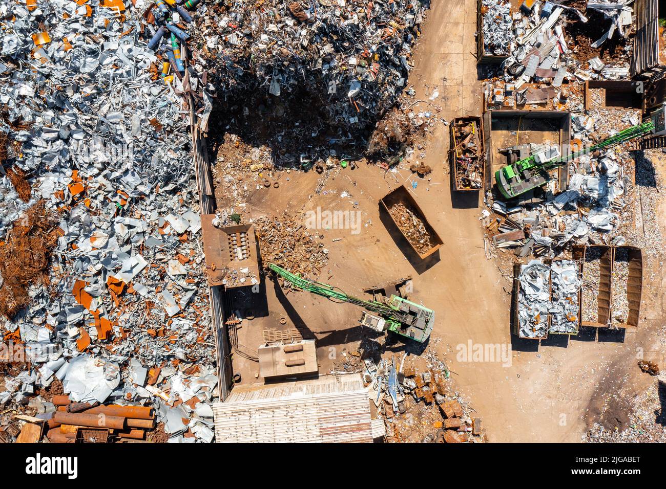 Scrap Metal Recycling. Aerial View of Industrial scrap Processing Stock ...
