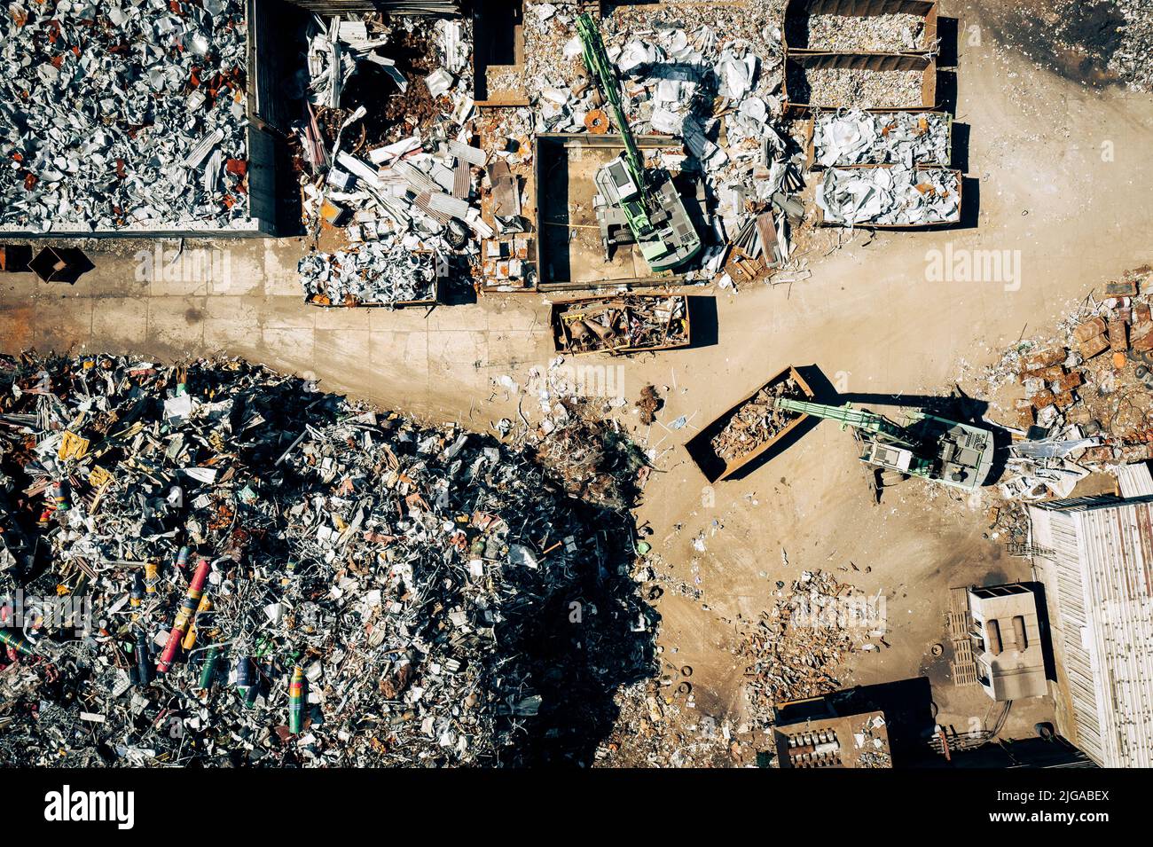 Scrap Metal Recycling. Aerial View of Industrial scrap Processing Stock ...