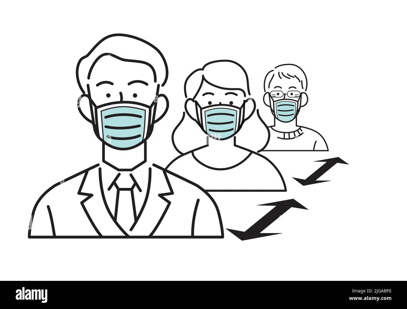 Physical or social distancing group of persons wearing ffp2 kn95 masks ...