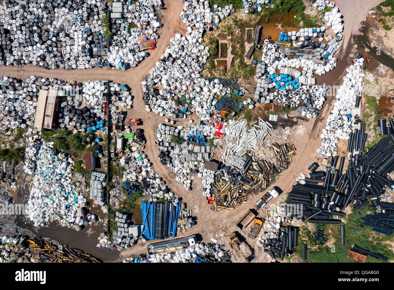 Scrap Metal Recycling. Aerial View of Industrial scrap Processing Stock ...