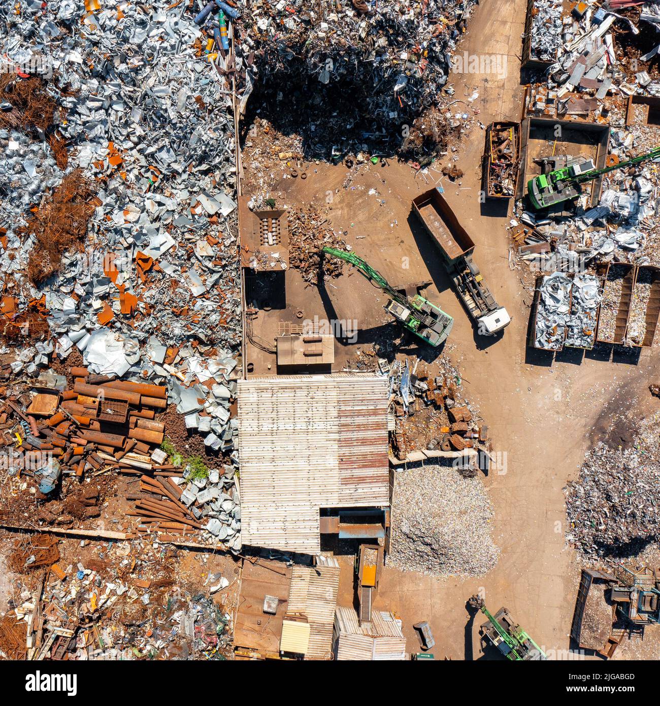 Scrap Metal Recycling. Aerial View of Industrial scrap Processing Stock ...