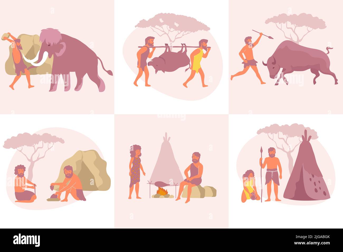 Primitive composition set with flat square compositions of ancient ...