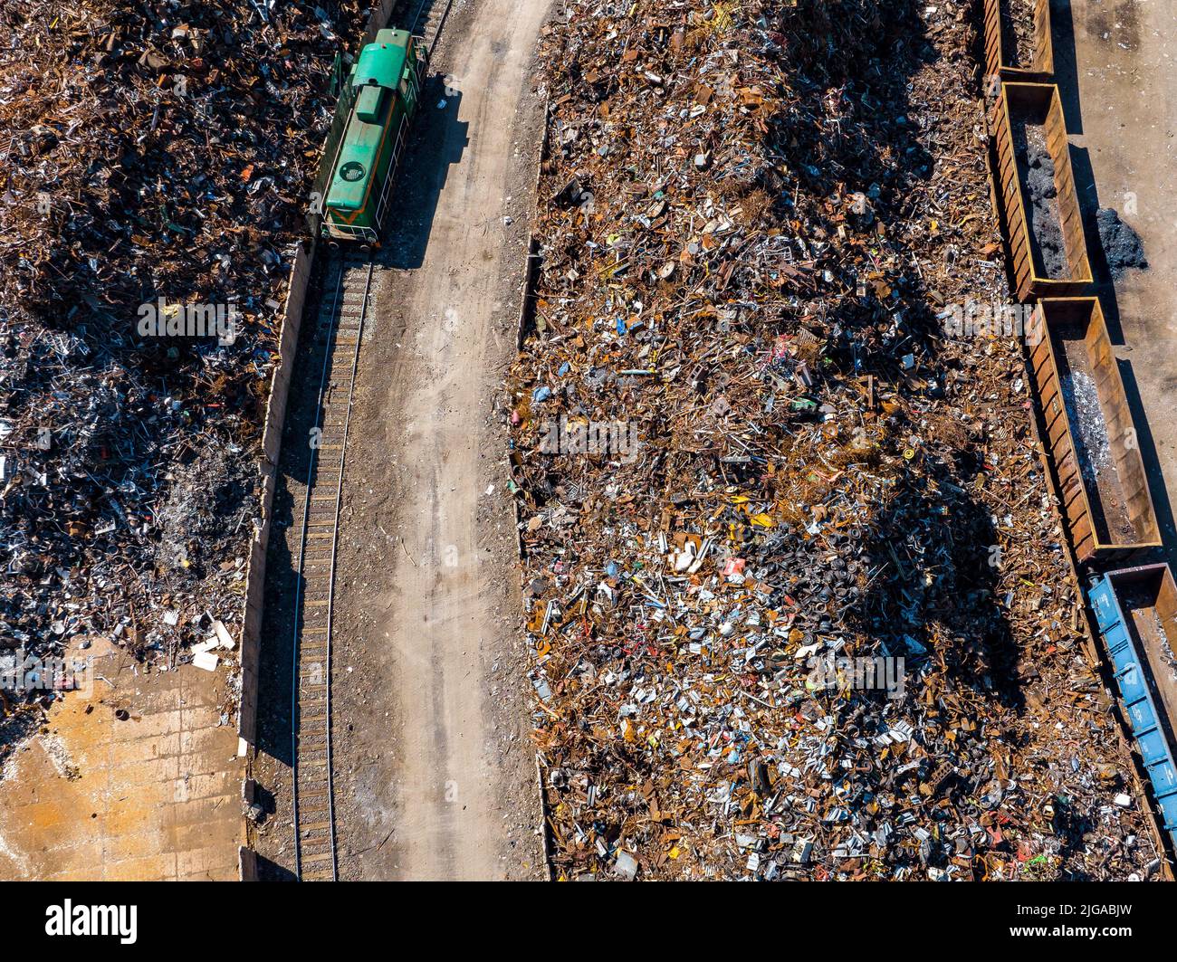 Scrap Metal Recycling. Aerial View of Industrial scrap Processing Stock ...