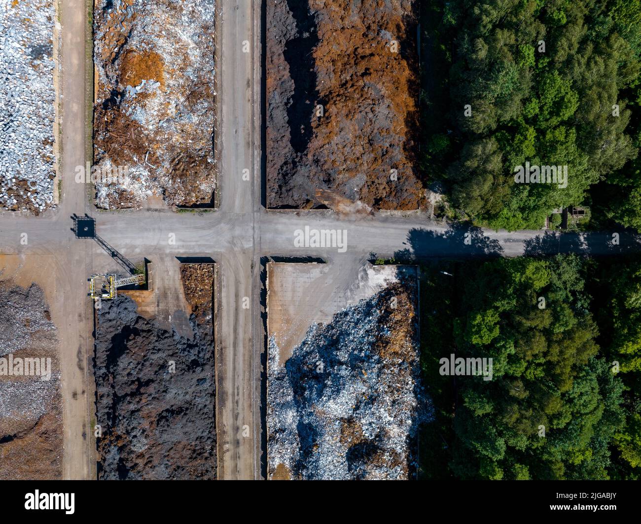 Scrap Metal Recycling. Aerial View of Industrial scrap Processing Stock ...