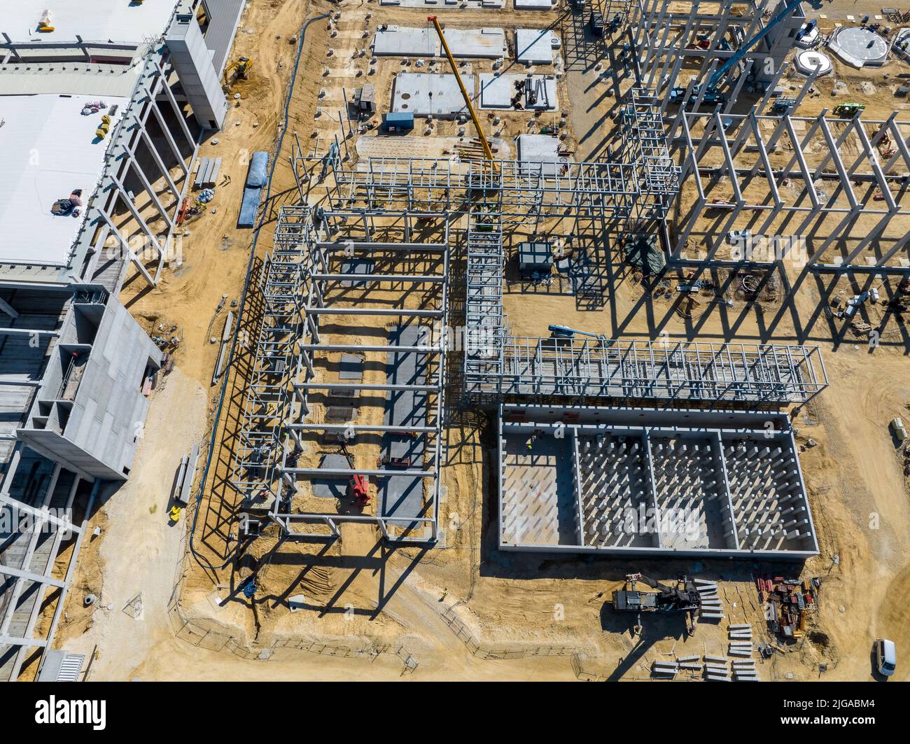Aerial Photo Busy Industrial Construction Site. Factory Building ...