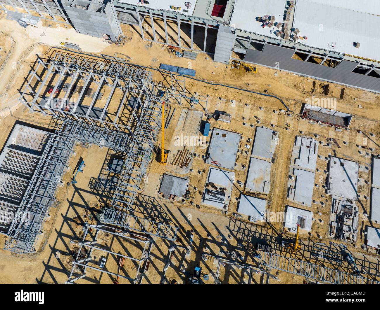 Aerial Photo Busy Industrial Construction Site. Factory Building ...