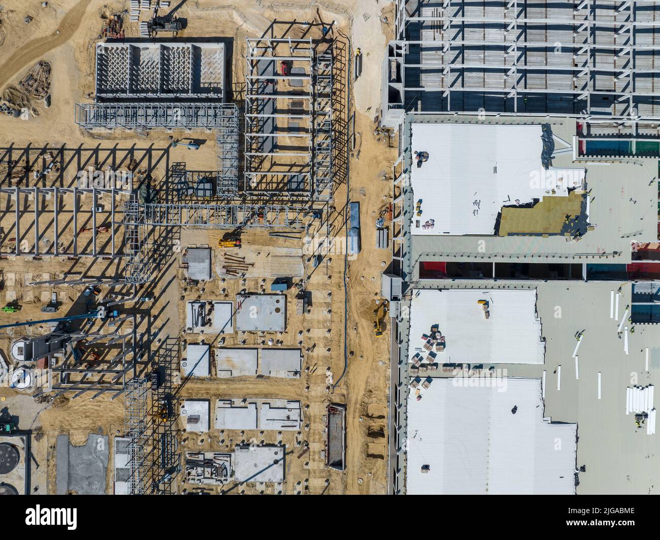 Aerial Photo Busy Industrial Construction Site. Factory Building ...