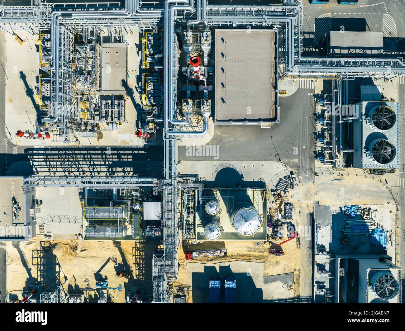 Factory Oil and Gas Refinery. Modern Fuel Energy Factory. Aerial Top ...