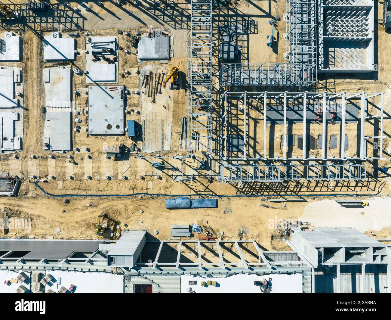 Aerial Photo Busy Industrial Construction Site. Factory Building ...