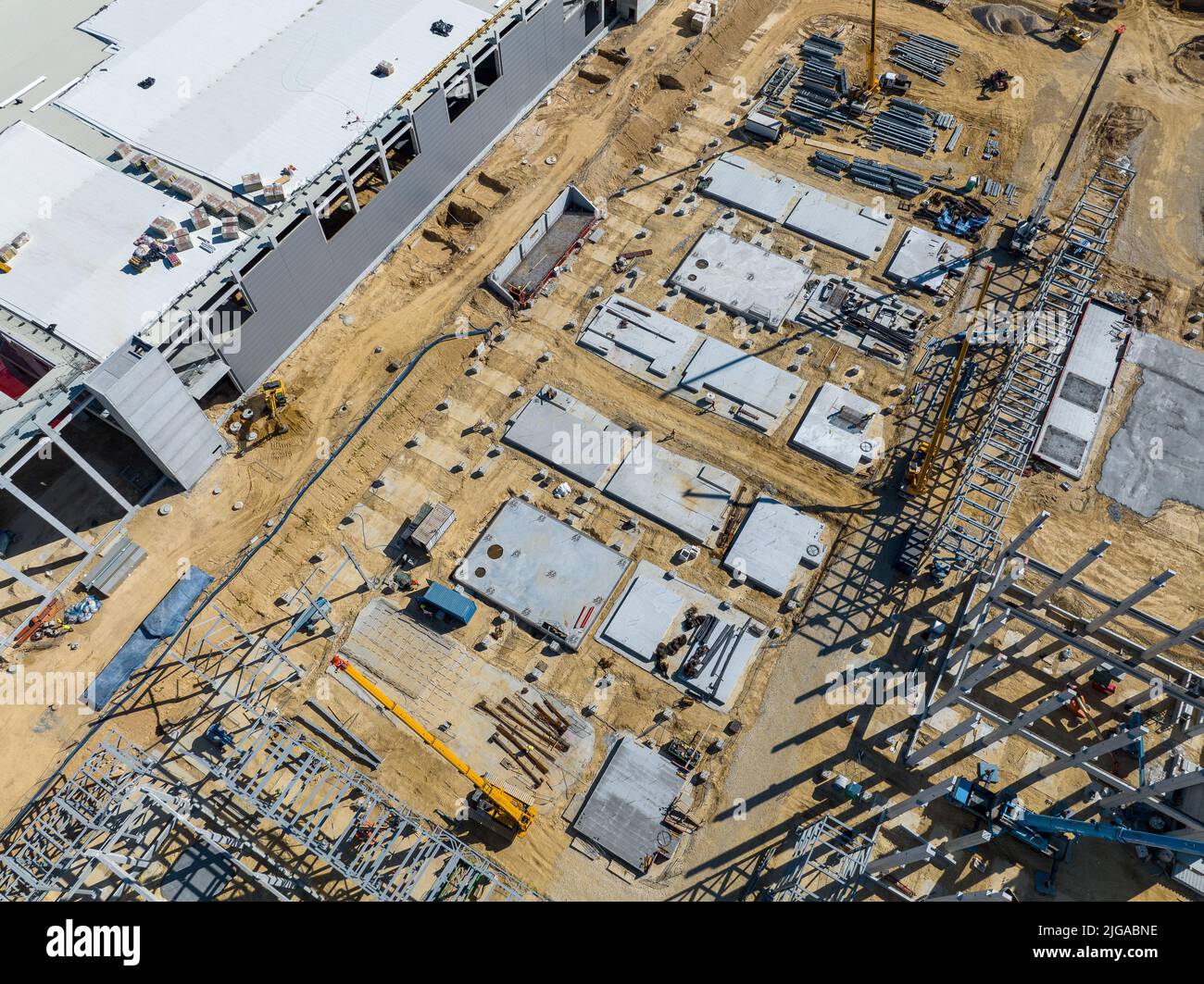 Aerial Photo Busy Industrial Construction Site. Factory Building ...