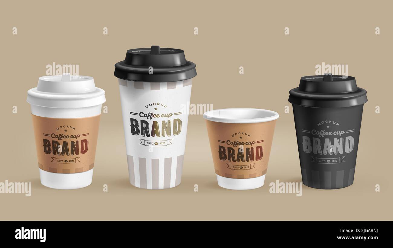 Blank coffee cups and brand name realistic set isolated vector ...