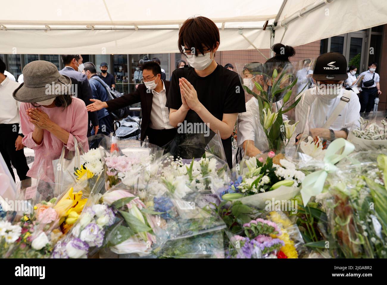 Nara, Nara, Japan. 9th July, 2022. People wearing face masks leave ...