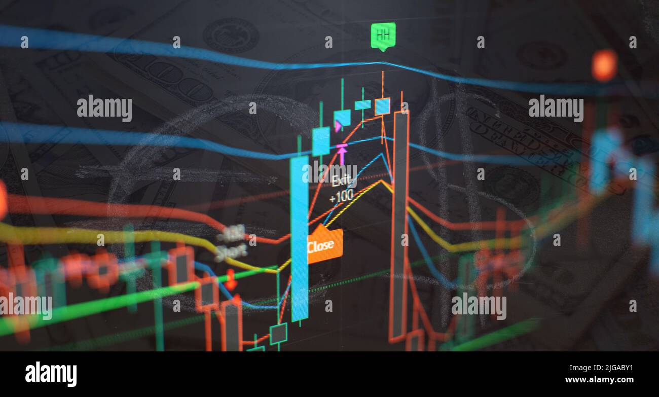 Bar graphs, Diagrams, financial figures. Abstract glowing forex chart ...