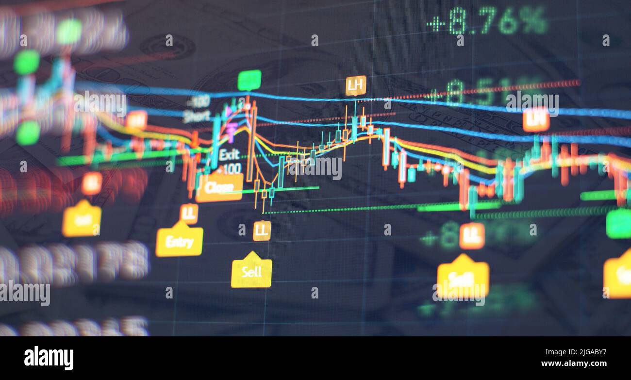 Bar graphs, Diagrams, financial figures. Abstract glowing forex chart ...