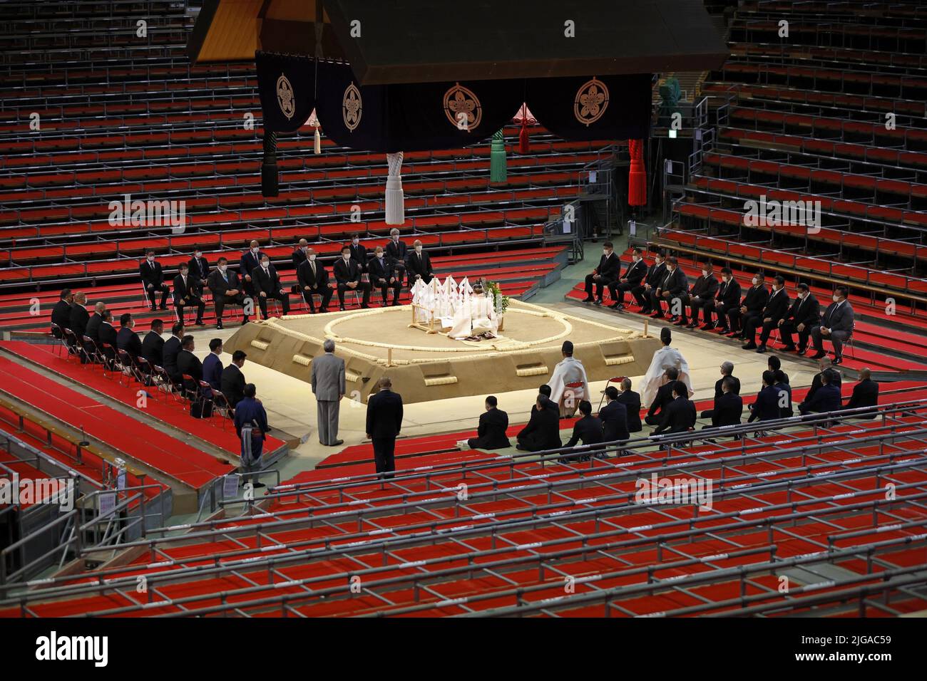 A ceremony is held at Dolphins Arena in Nagoya on July 9, 2022, to pray ...