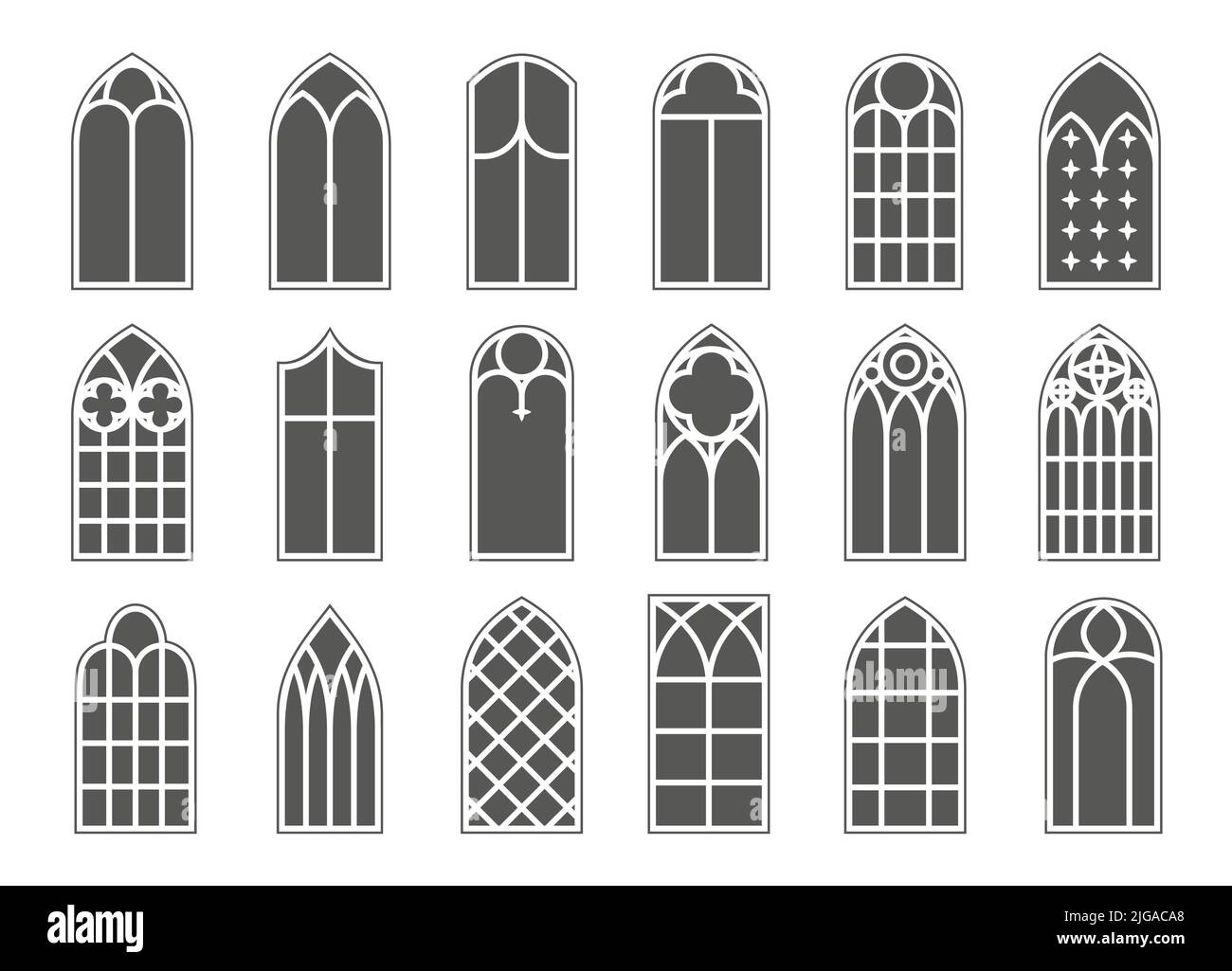 Church medieval windows set. Old gothic style architecture elements ...