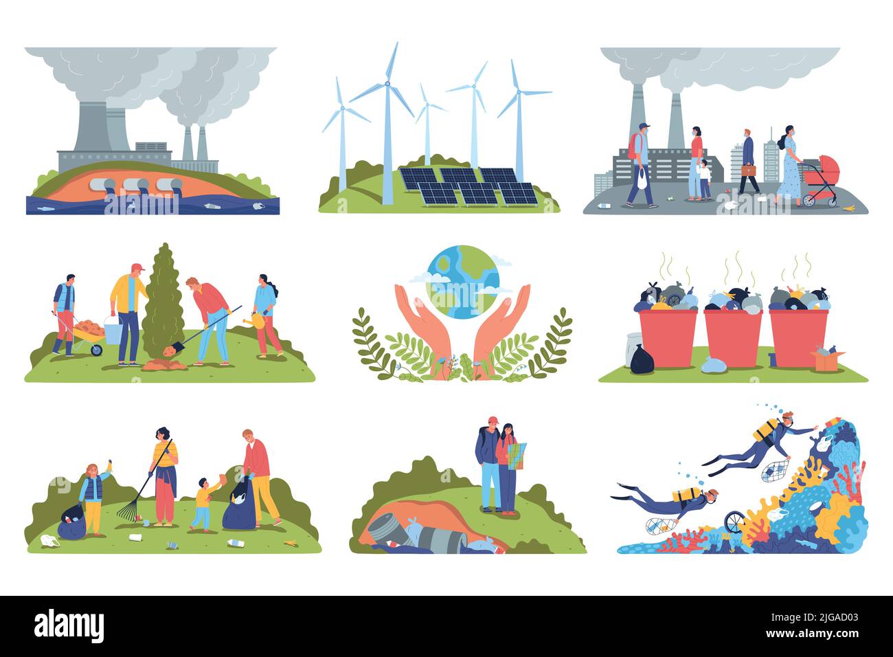Set of nine isolated ecology air and water pollution compositions with ...