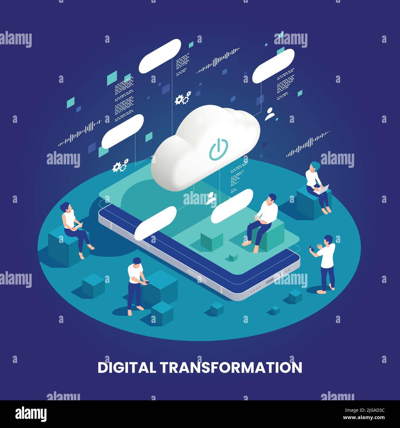 Digital Transformation And Digitalization Isometric Composition With Cloud Service Symbols