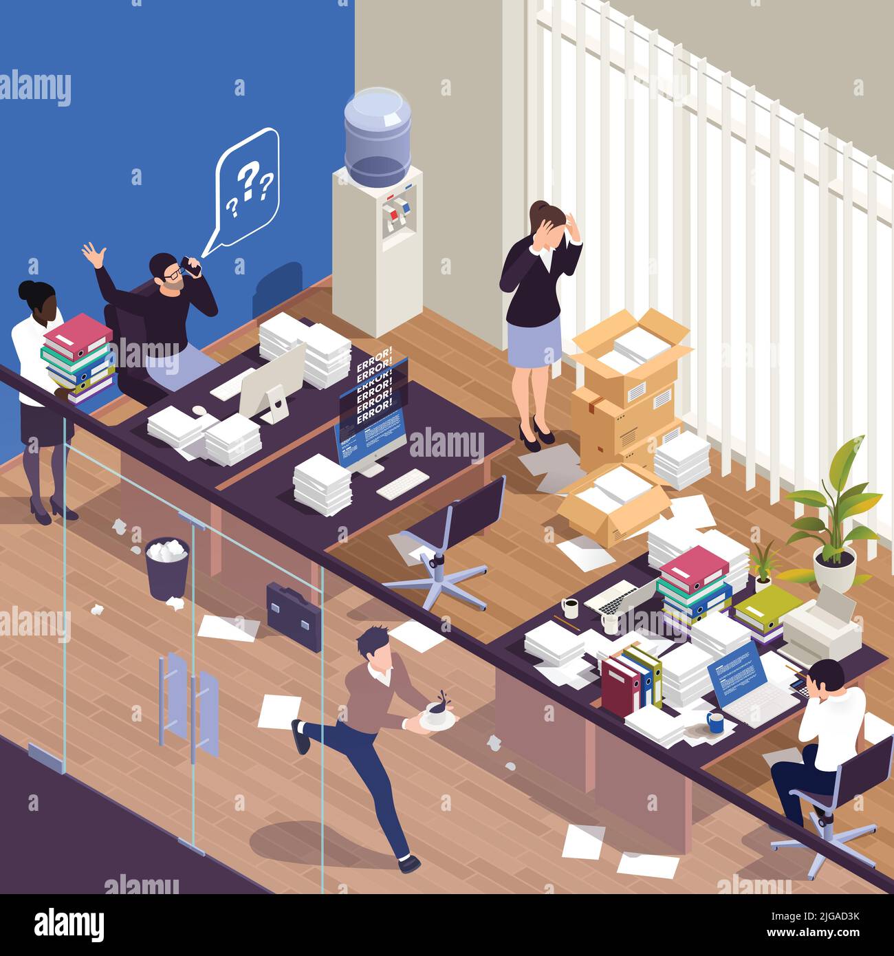 Disorganized chaotic messy work isometric composition with overworked ...