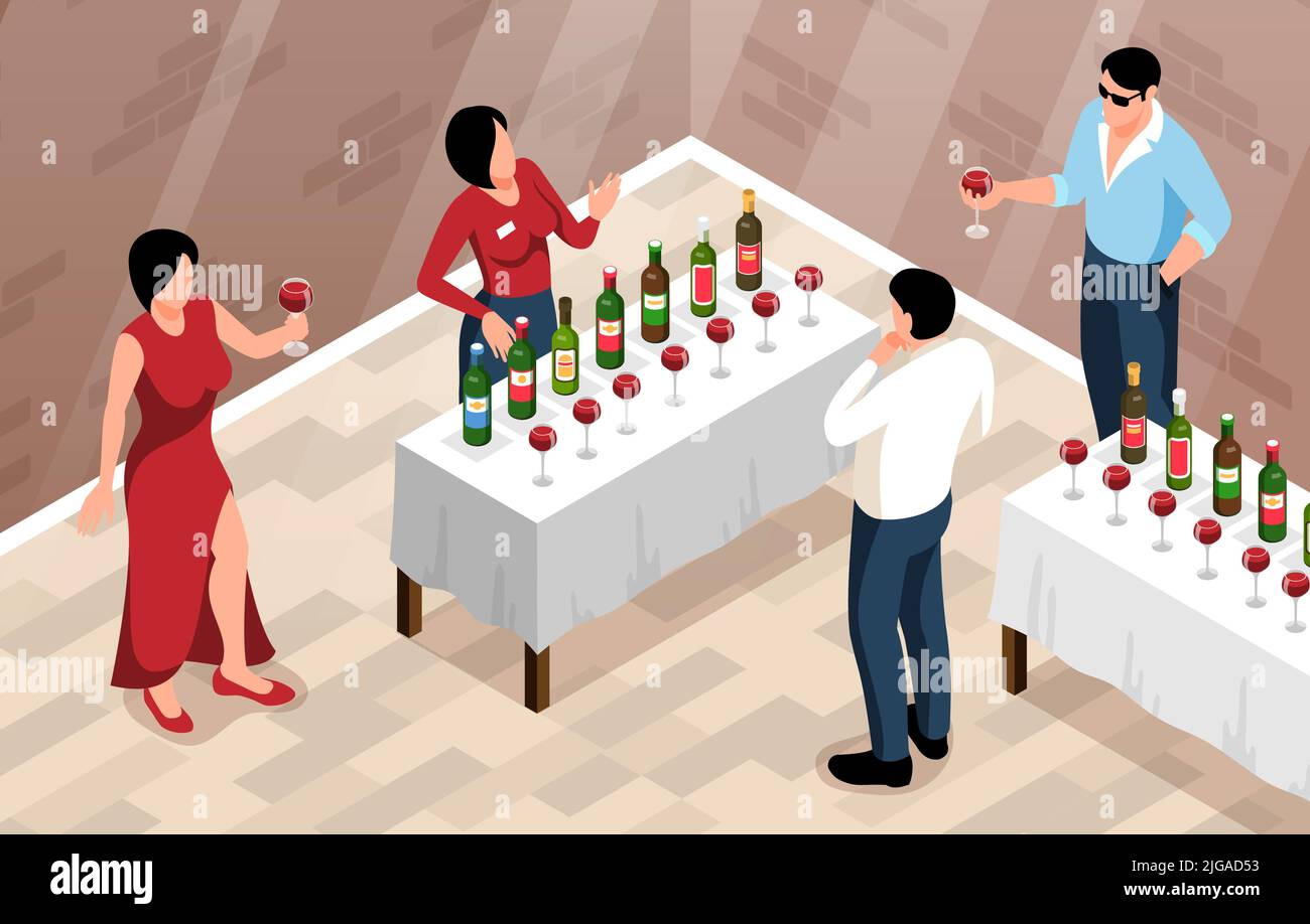 Wine isometric background with elite wine tasting symbols vector ...