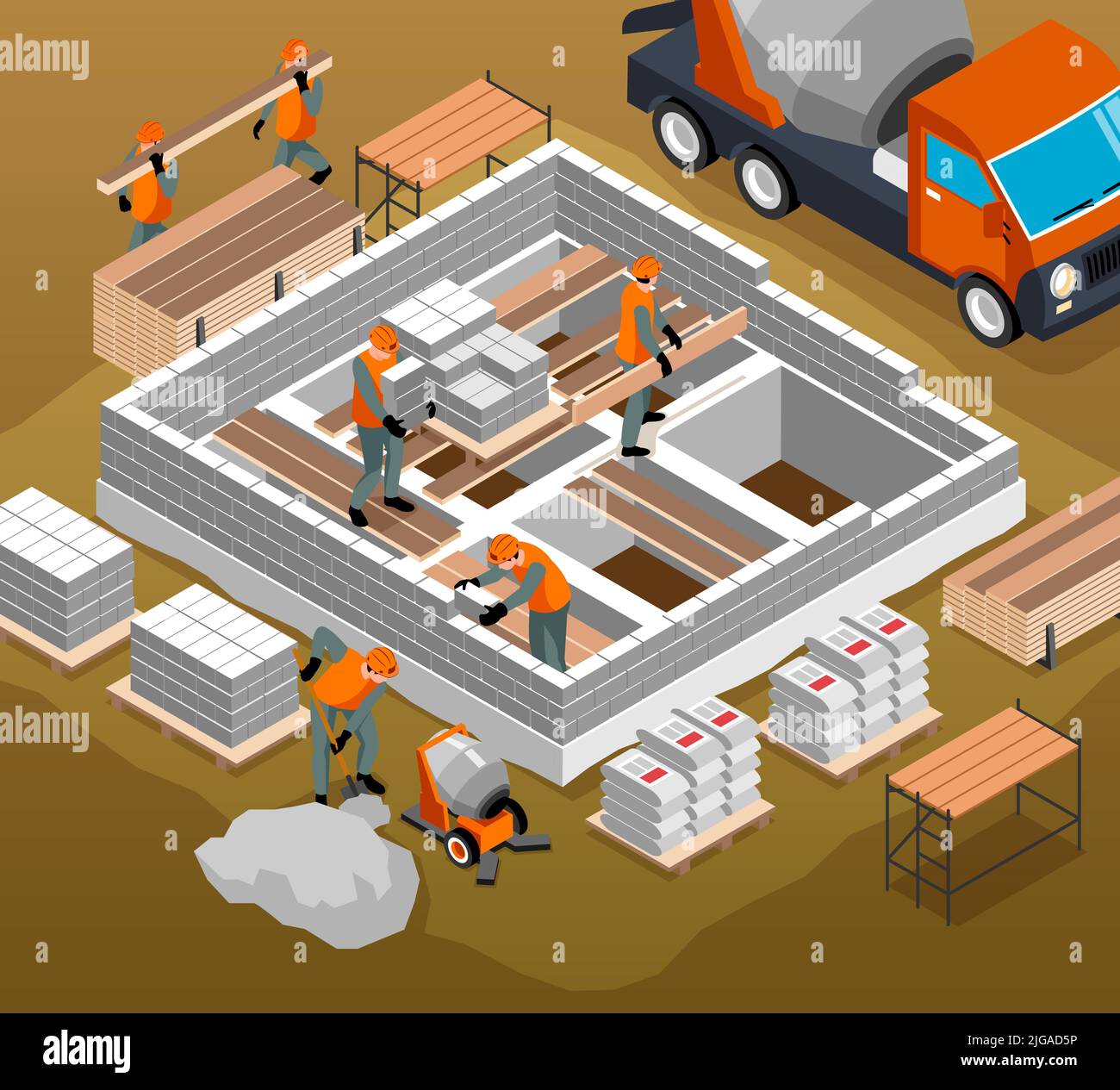 House construction background with foundation and work symbols ...