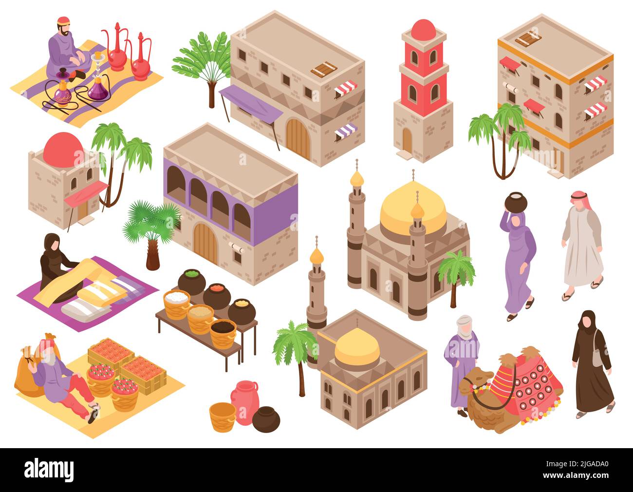 Middle eastern cityscape set with elements of ethnic architecture and ...