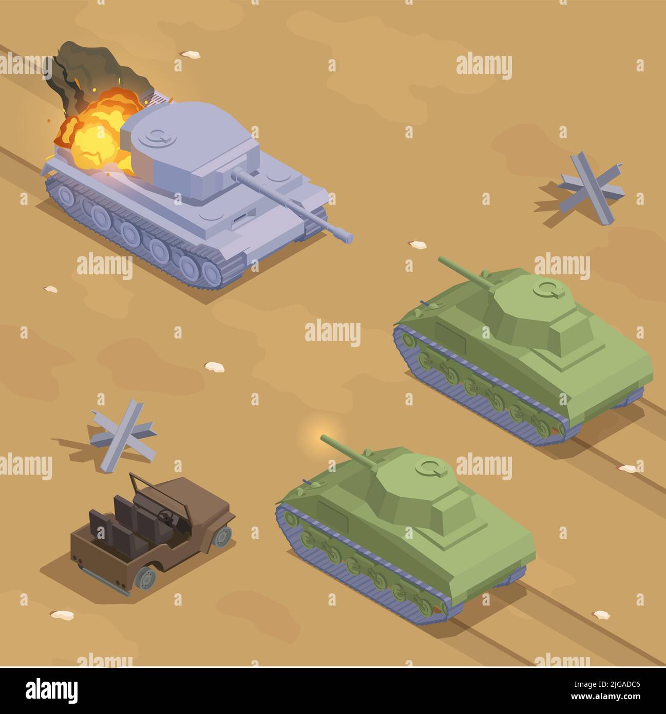 WWII military vehicles isometric composition with tank battle vector illustration Stock Vector ...