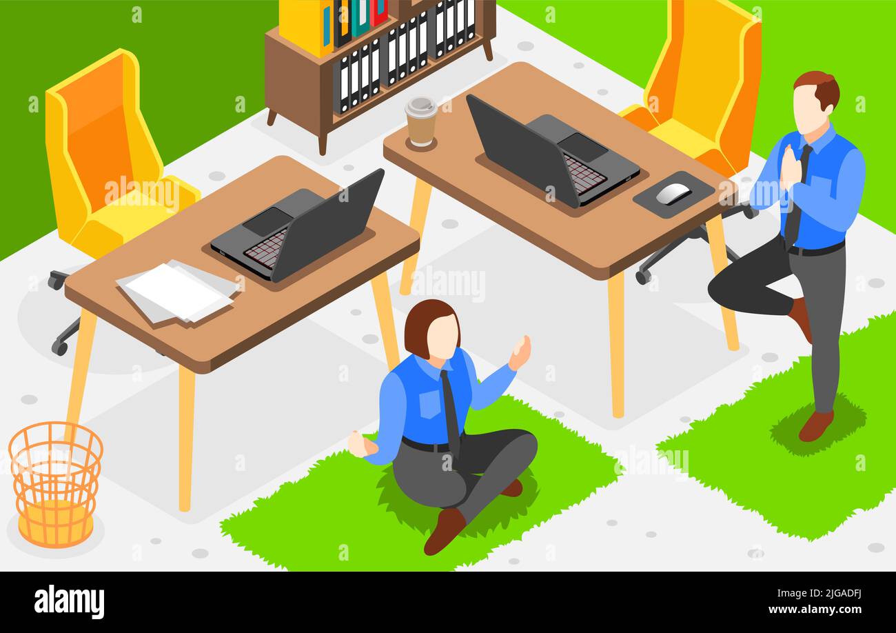 Soft skills patience stress tolerance isometric background with two ...