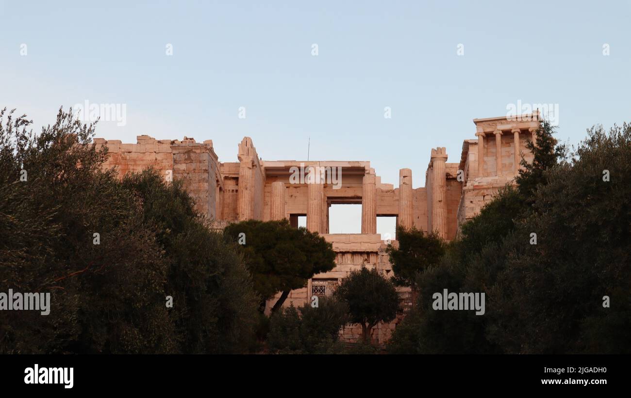 A distant view of the ancient Parthenon temple in Athens, Greece Stock ...