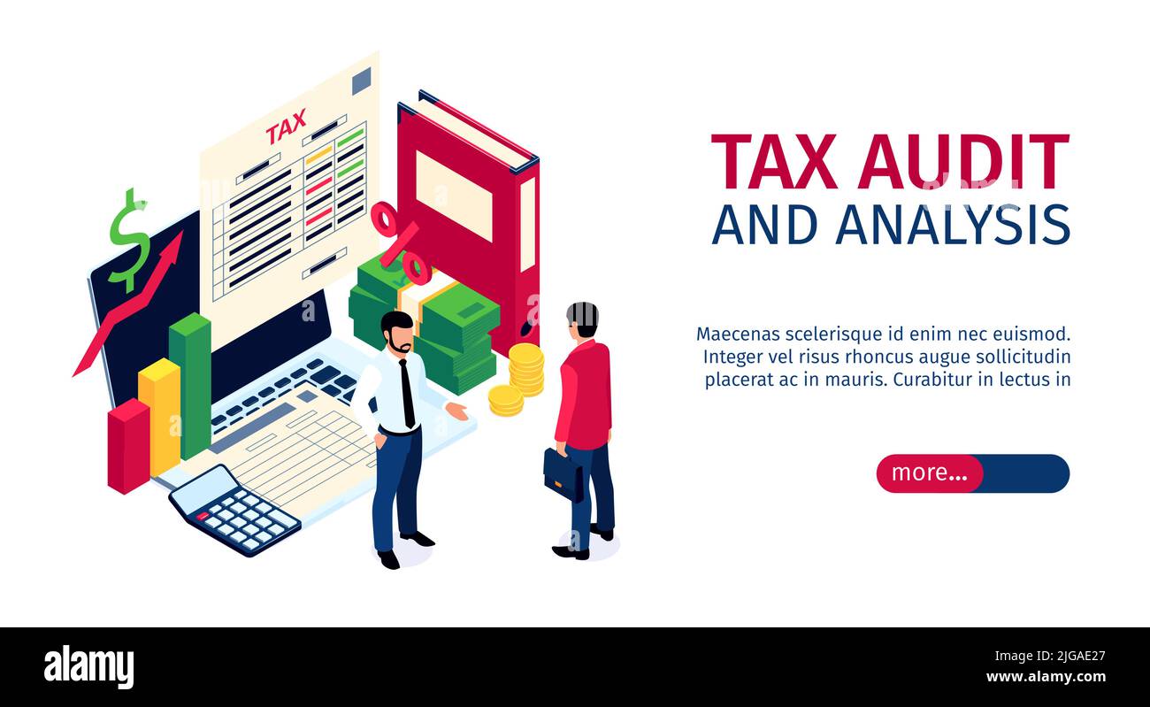 Taxes audit and analysis horizontal banner with businessman and tax ...