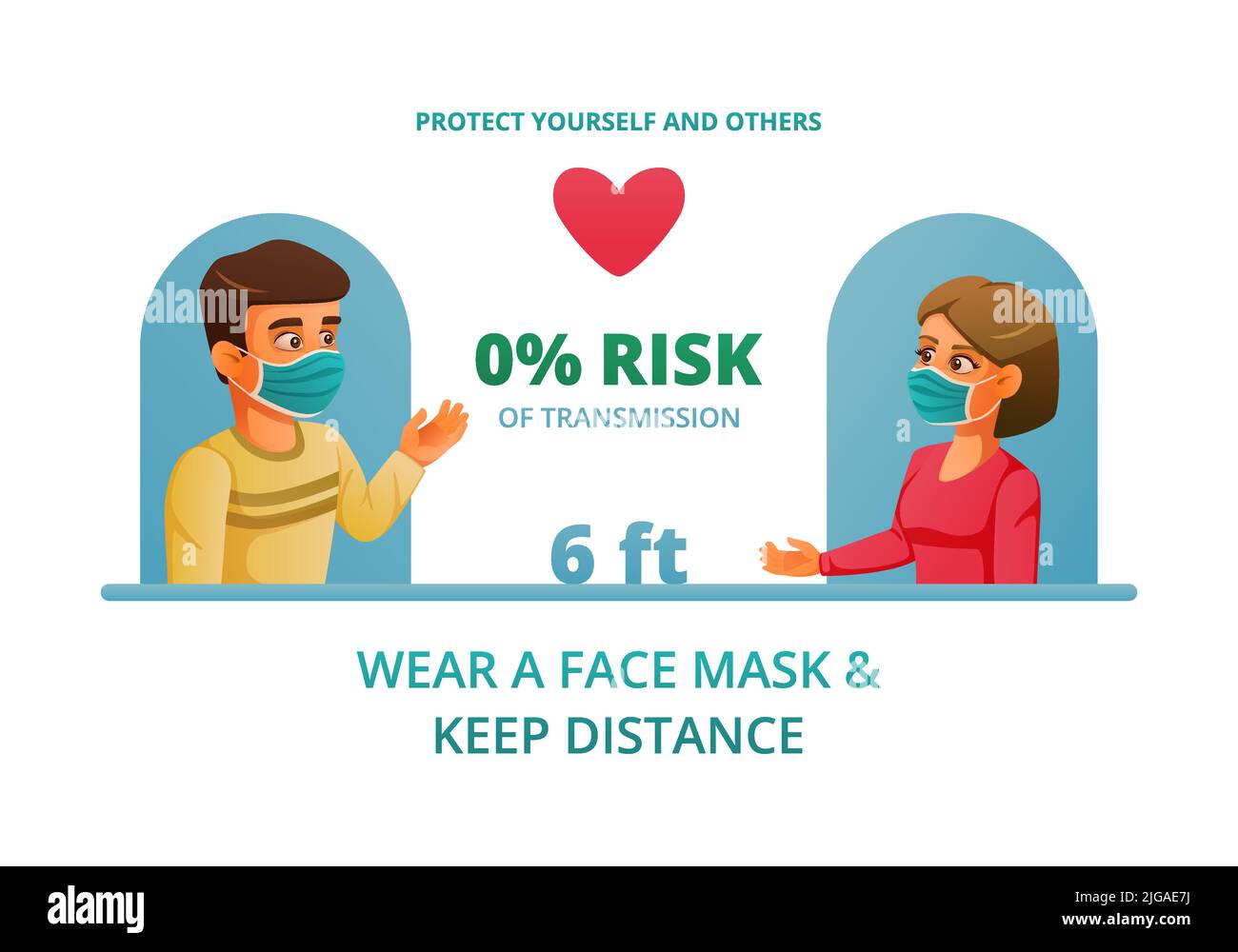 Social distancing poster with people in medical masks keeping safe 6 ft ...