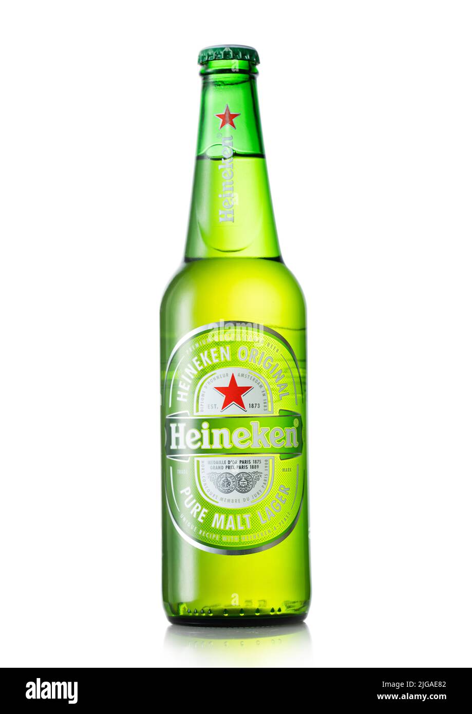 LONDON,UK - JUNE 10, 2022: Bottle of Heineken pure malt lager beer on ...
