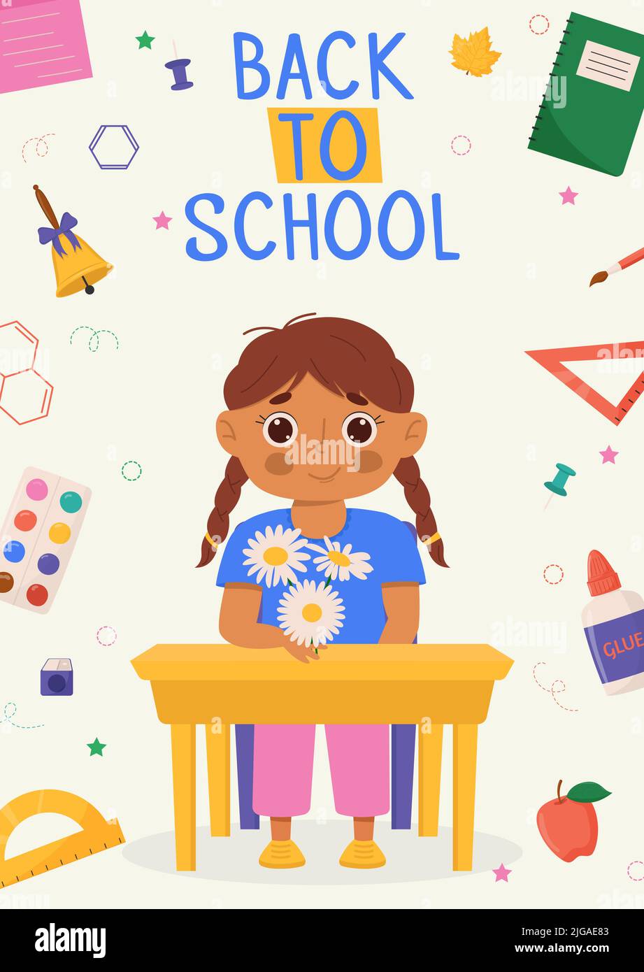 Back to school banner design with colorful funny school character ...