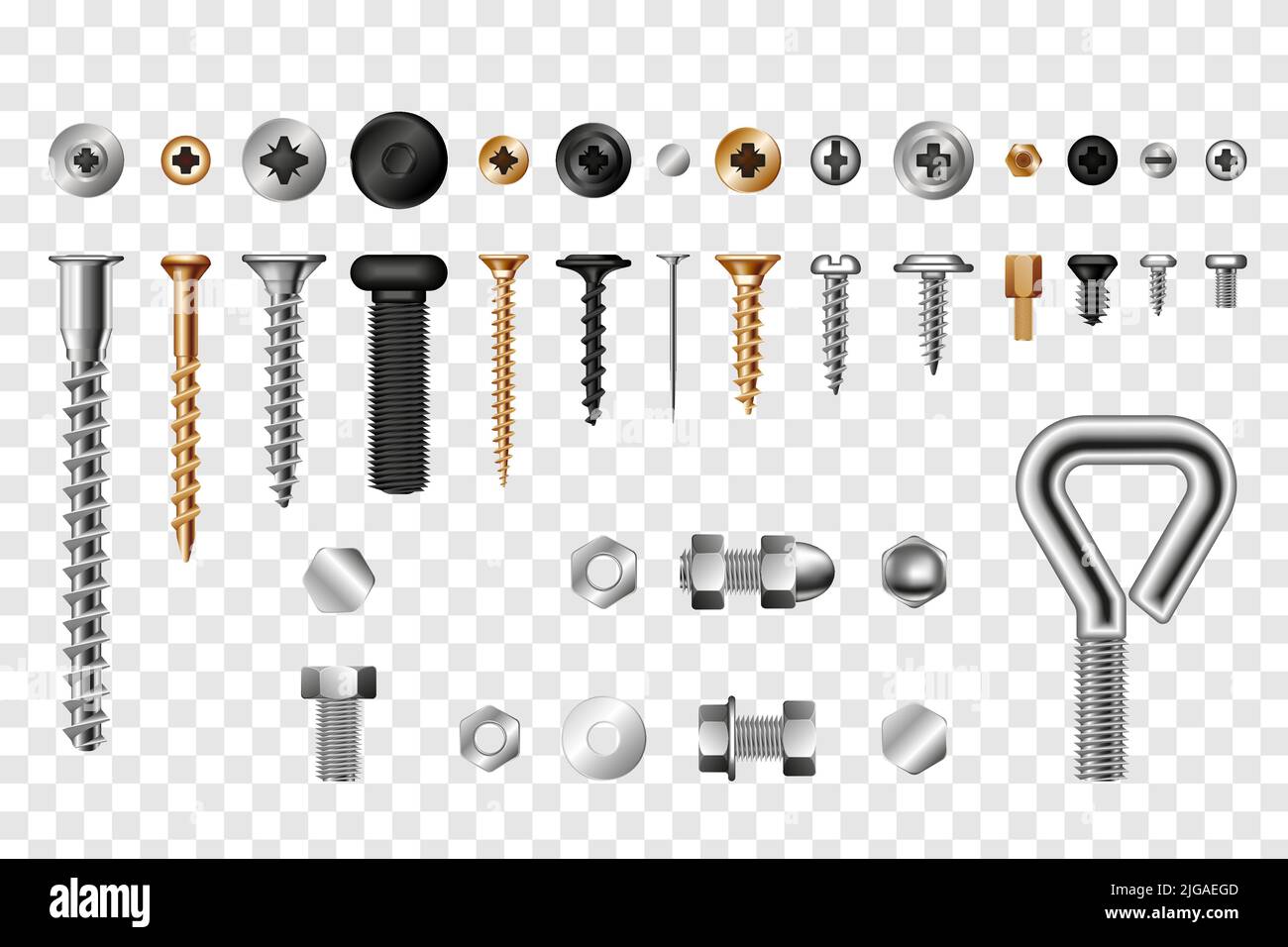 Screws bolts and tools assortment realistic transparent set isolated ...