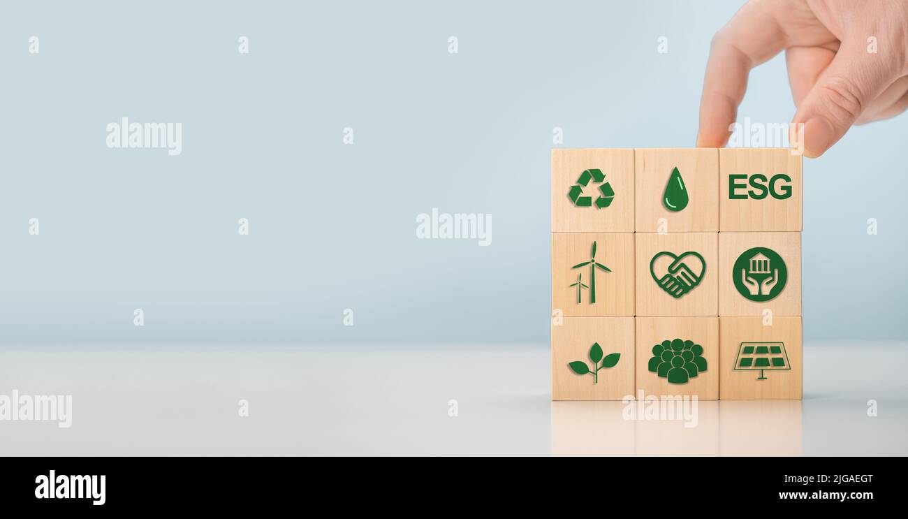 ESG concept of environmental, social and governance. words ESG on wood ...