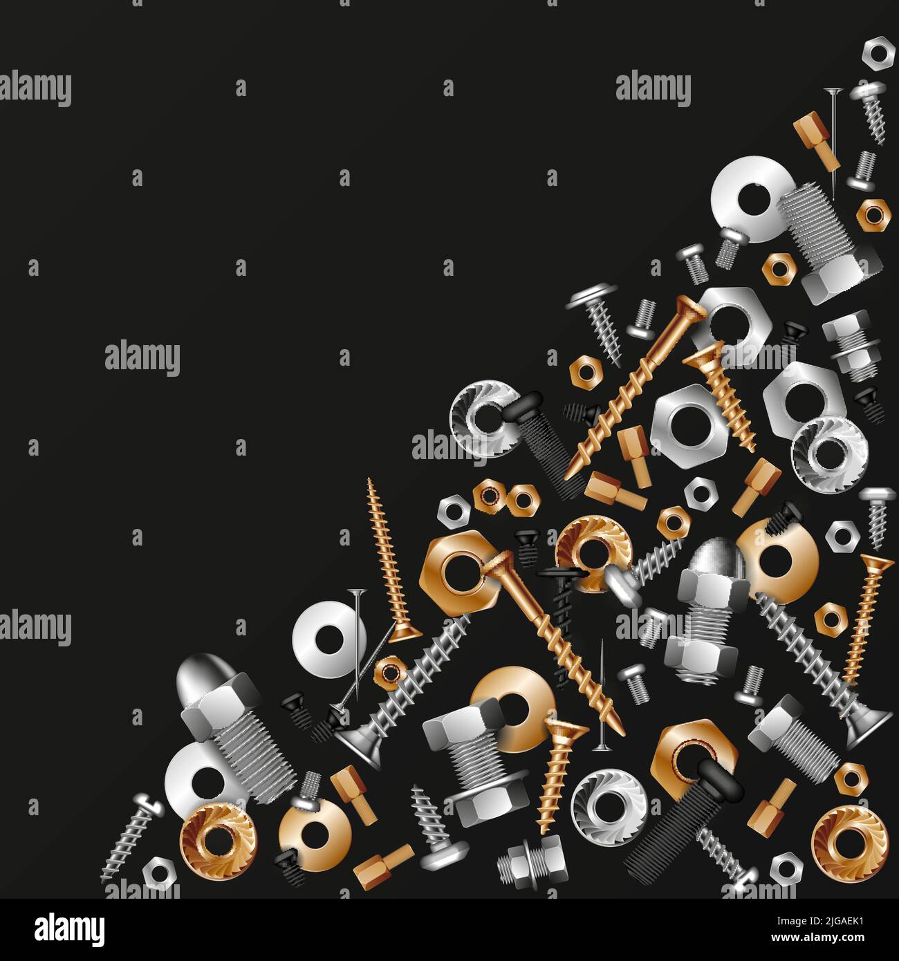 Screws bolts and different tools realistic background vector ...