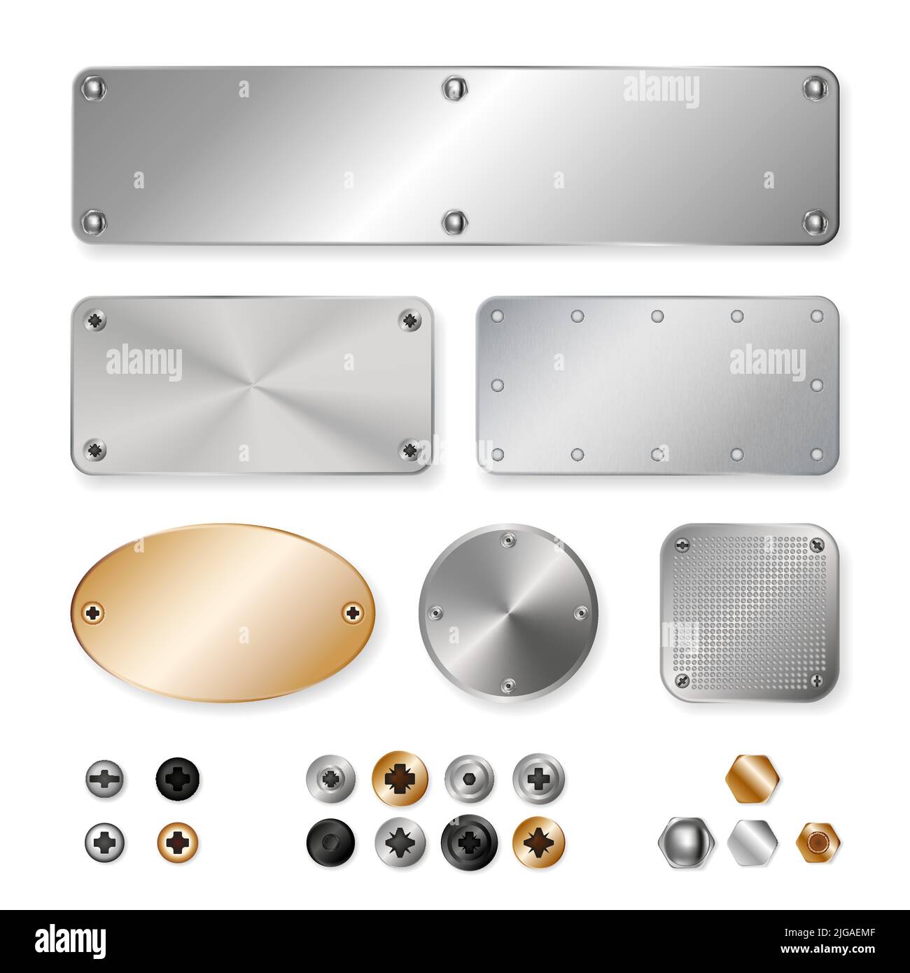 Screws and different tools realistic set with metal plates isolated ...