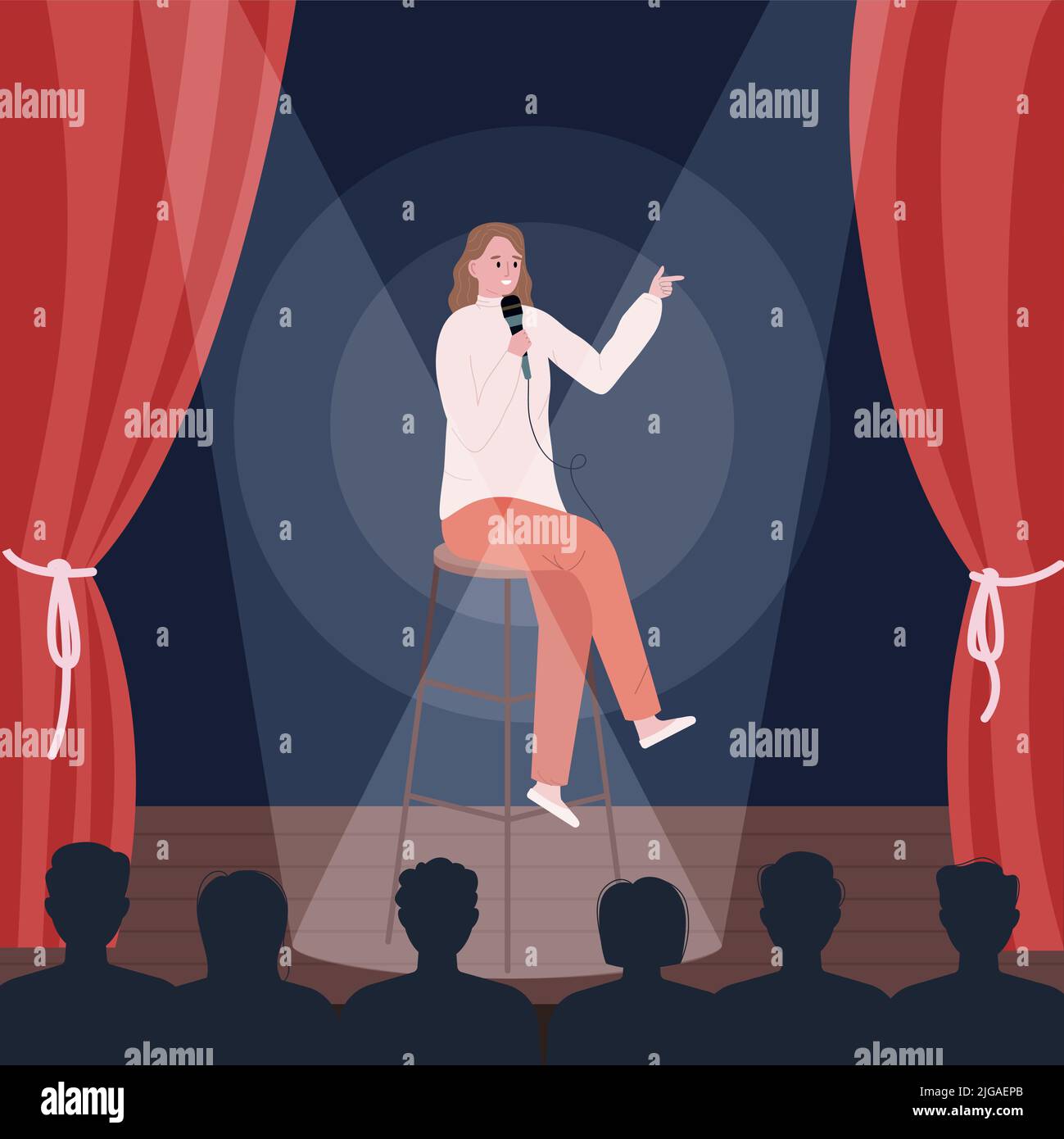 Stand up comedy show open microphone flat composition with view of ...